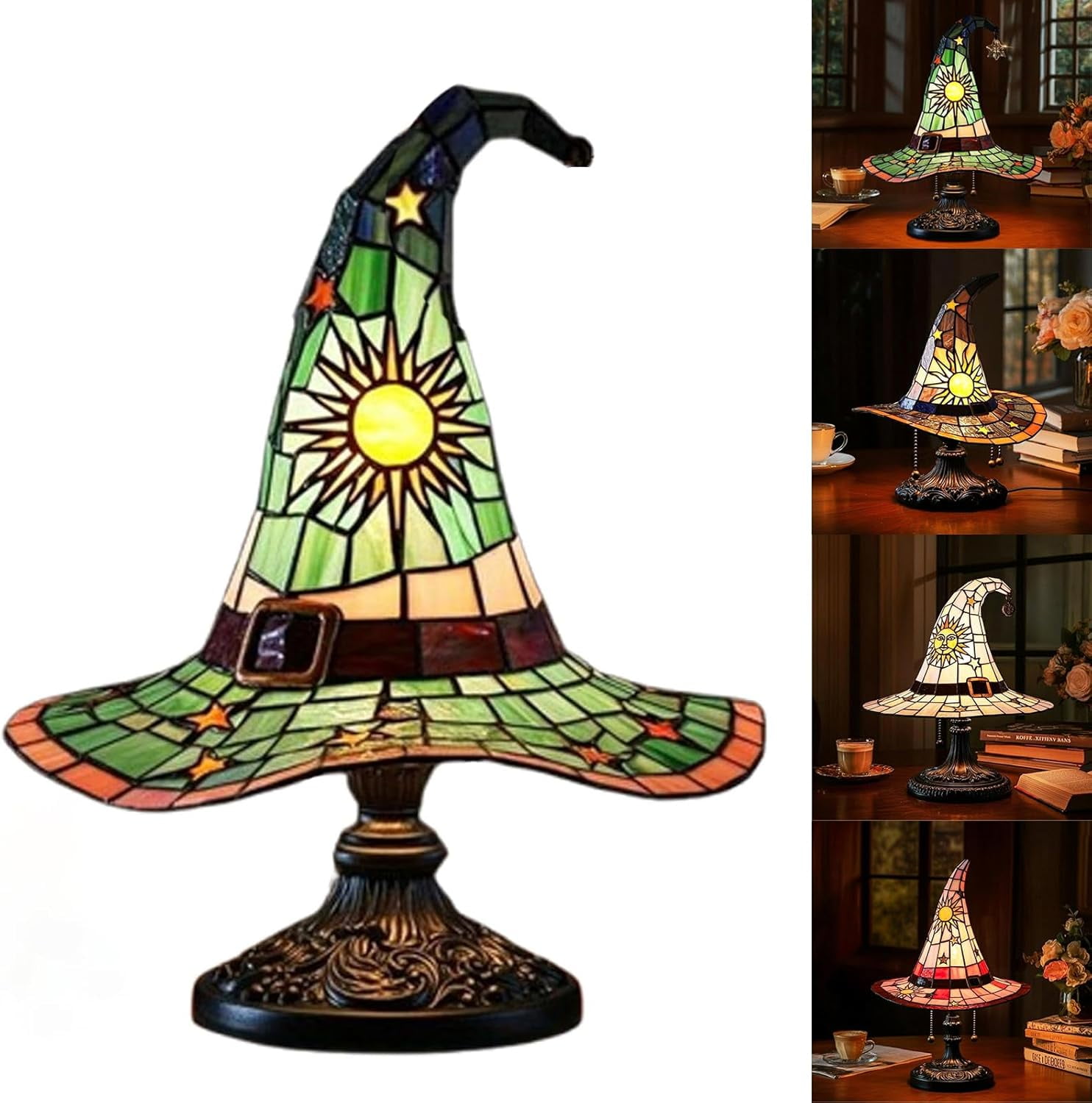 Witch Hat Lamp, Handmade Gothic Stained Glass Night Light for Bedroom ...