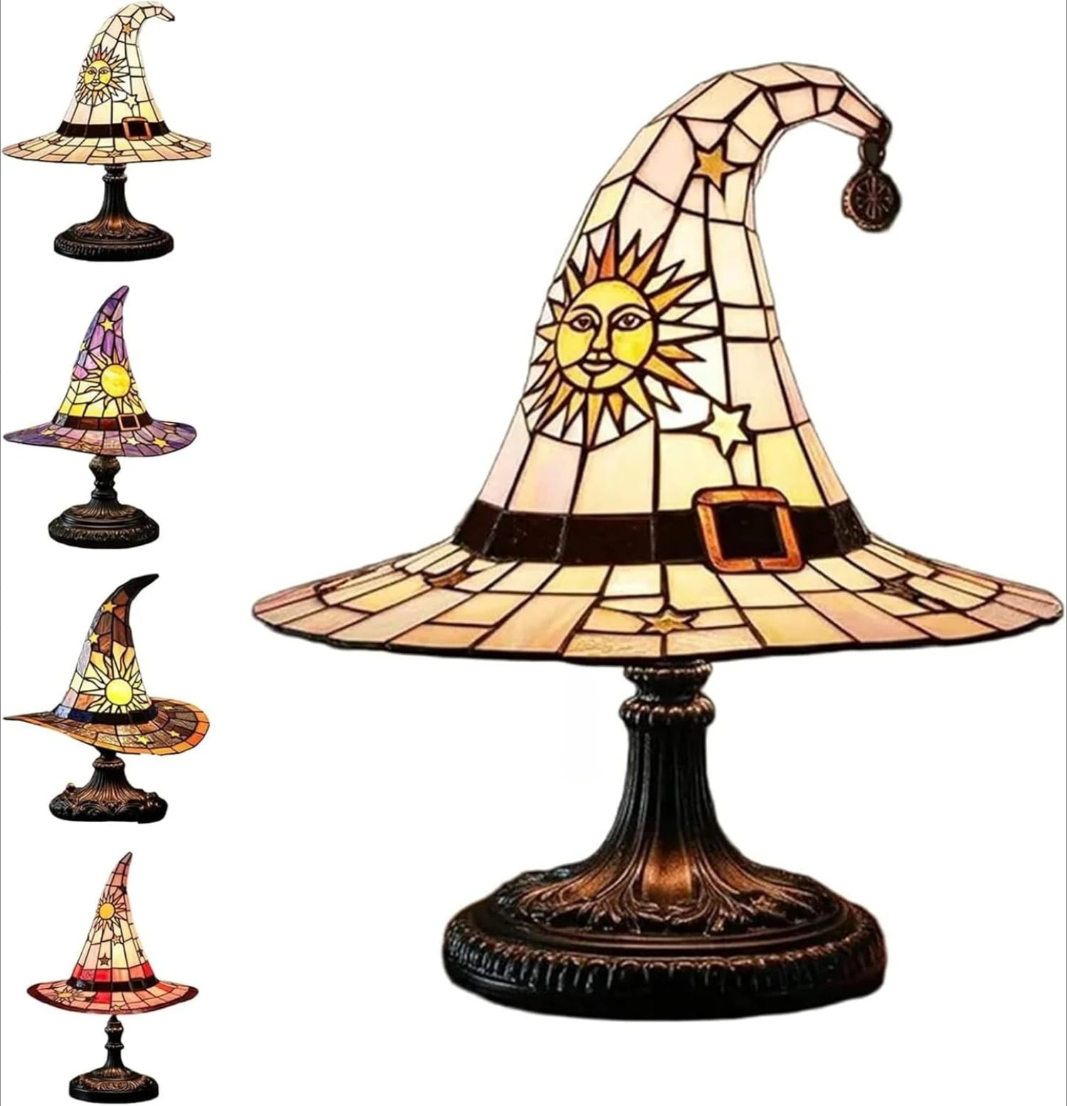 Witch Hat Lamp Stained Glass – Handmade Gothic Lamp for Halloween Decor ...