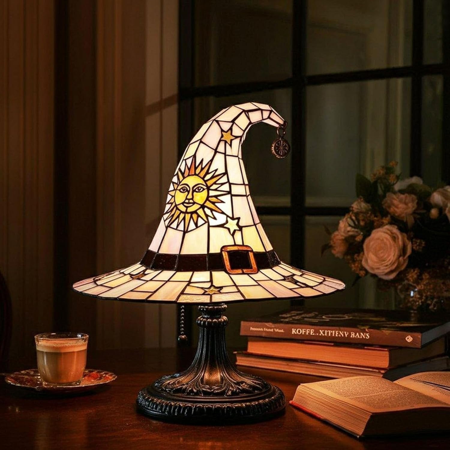 Witch Hat Lamp Stained Glass Resin, Handmade Witch Hat Shape Gothic ...