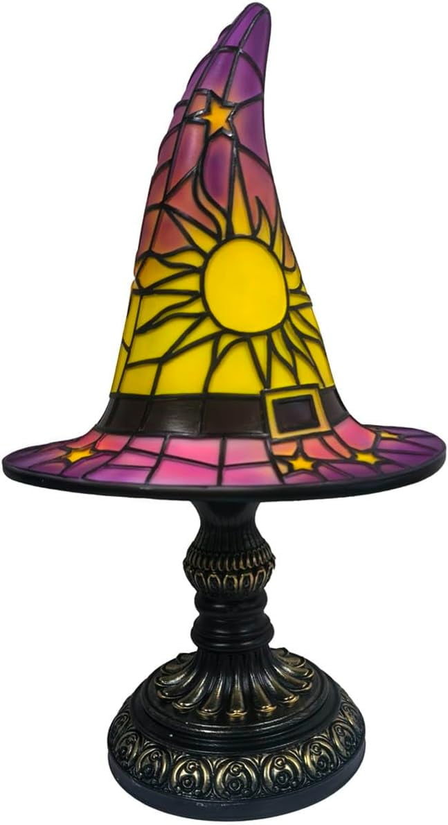 Witch Hat Lamp Stained Glass Resin, Handmade Witch Hat Shape Gothic ...