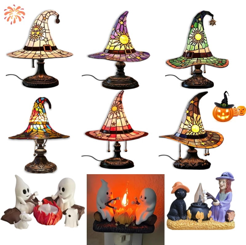 Witch Hat Lamp, Stained Glass Witch Hat Lamp, Autumn Witch Hat Lamp ...