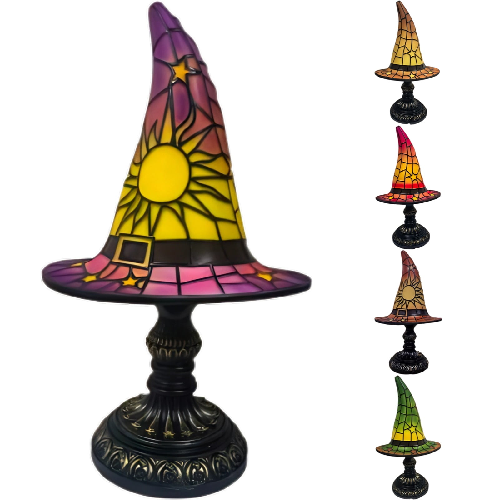 Witch Hat Lamp, Stained Glass Wizard Hat Light Gothic Table Lamp Spooky ...