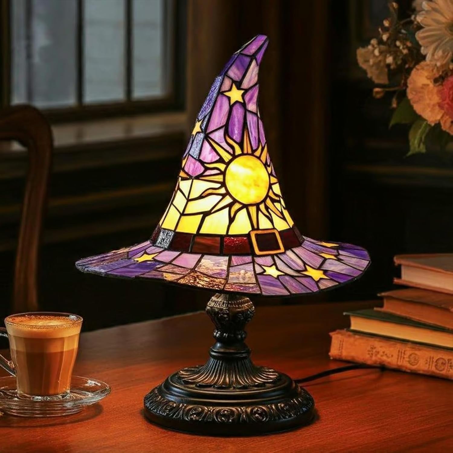Witch Hat Lamps, 2025 Stained Glass Witches Hat Lights with Mystical ...