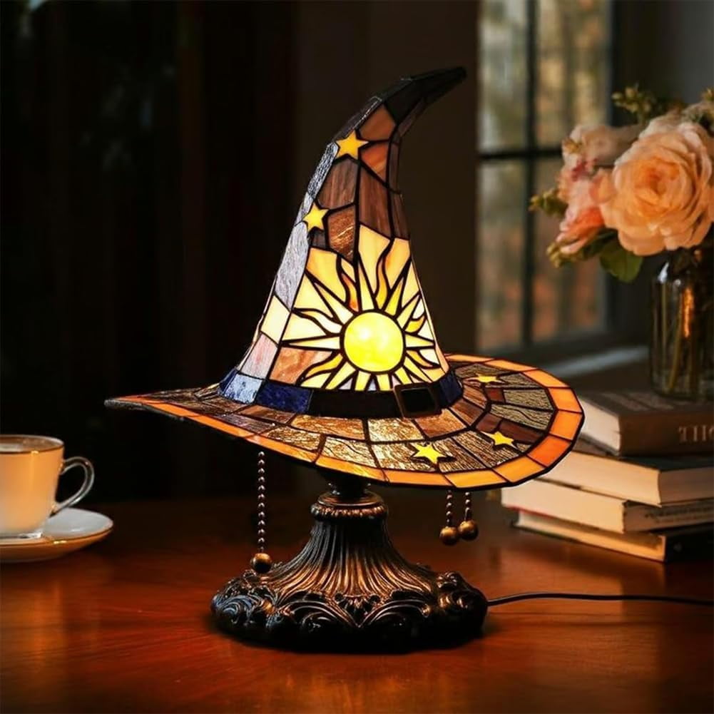 Witch Hat Lamps, 7inch Gothic Table Lamp, Handmade Stained Glass Witch ...