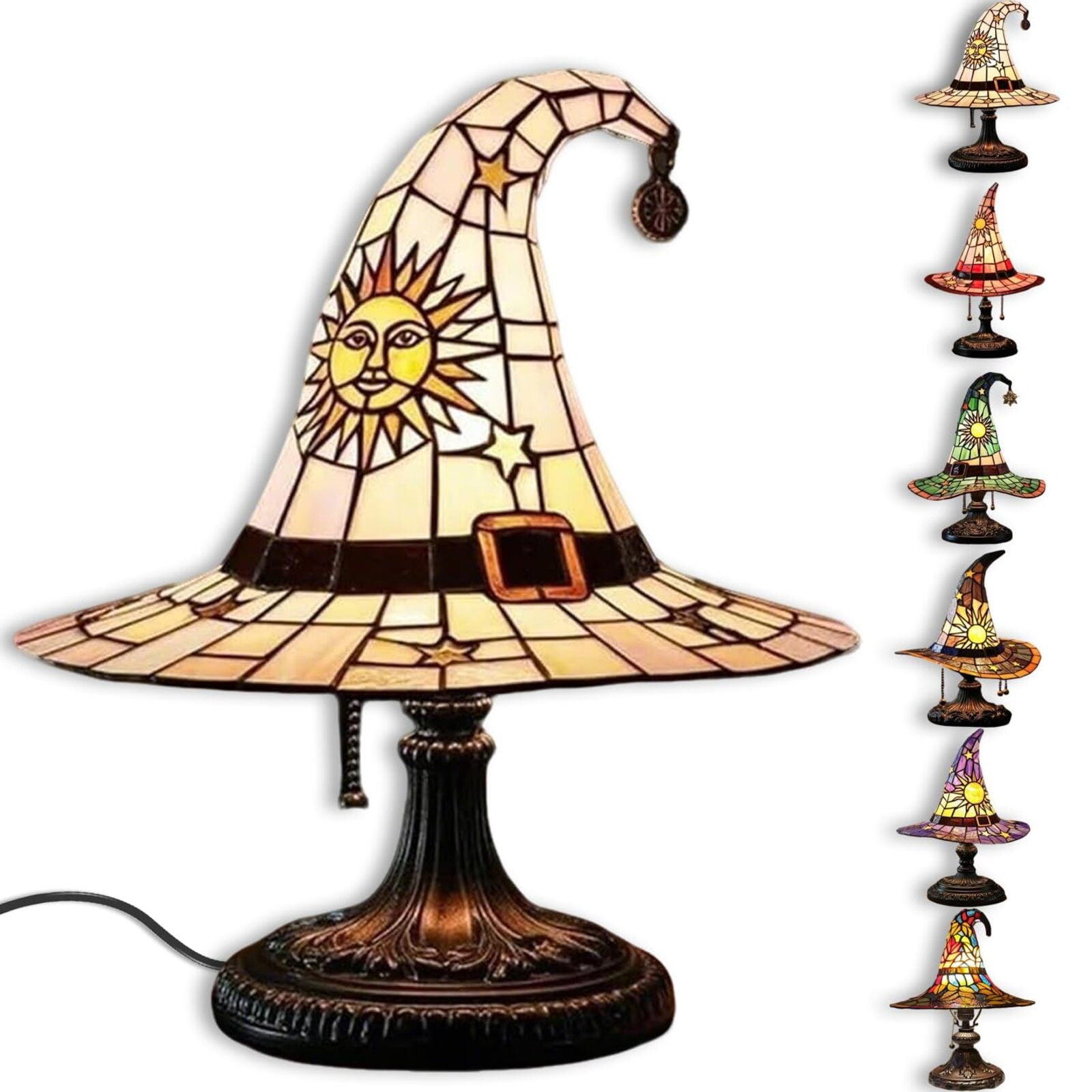 Witch Hat Lamps, Handcrafted Stained Glass Gothic Wizard Hat Lights ...