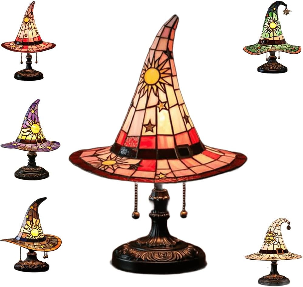 Witch Hat Lamps, Handmade Witches Hat Shape Table Lamp, Stained Glass ...