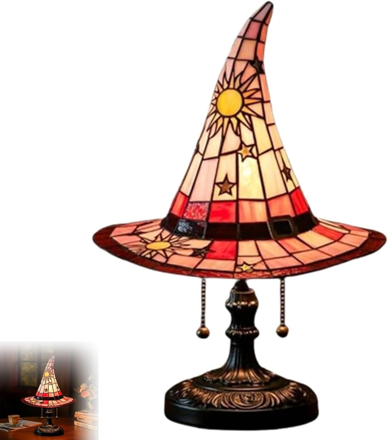 Witch Hat Lamps,Stained Glass Glowing Gothic Retro Resin Lamp with ...