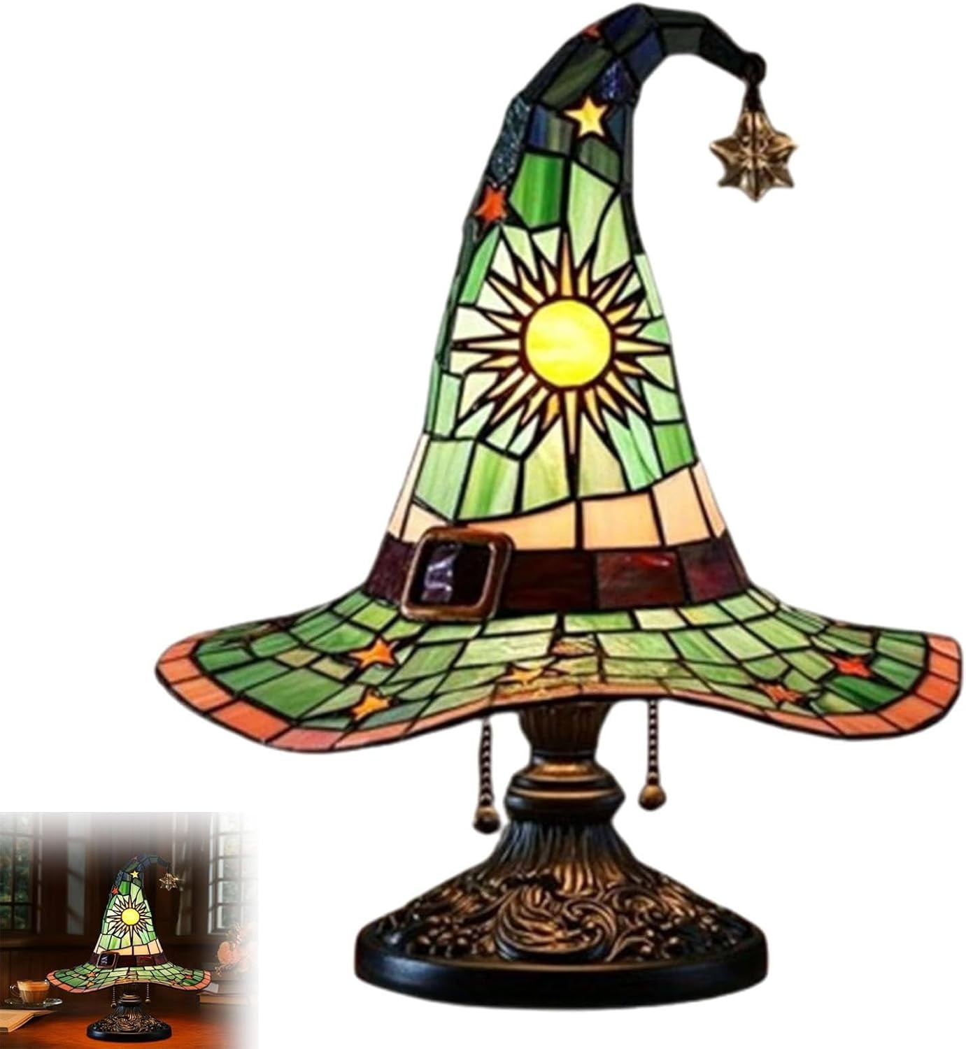 Witch Hat Lamps,Stained Glass Glowing Gothic Retro Resin Lamp with ...