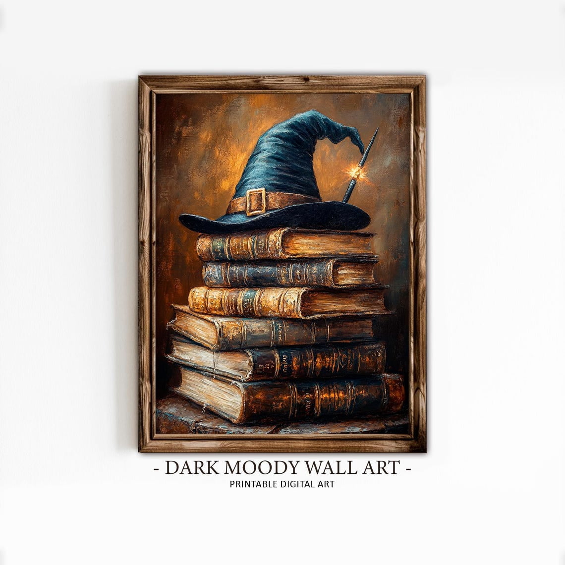 Witch Hat On Antique Book Stack, Dark Moody Wall Art, Gothic Magic ...
