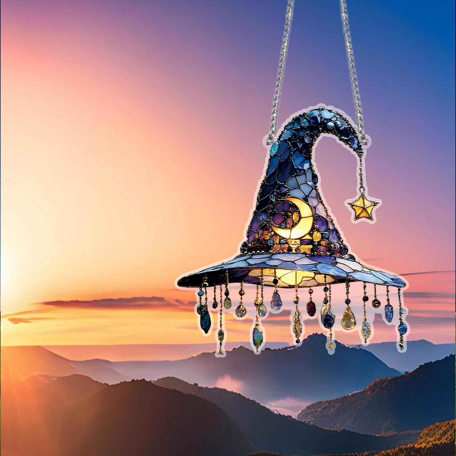 Witch Hat Stained Glass Window Hanging, 8 Inch Color Acrylic Witch Hats ...