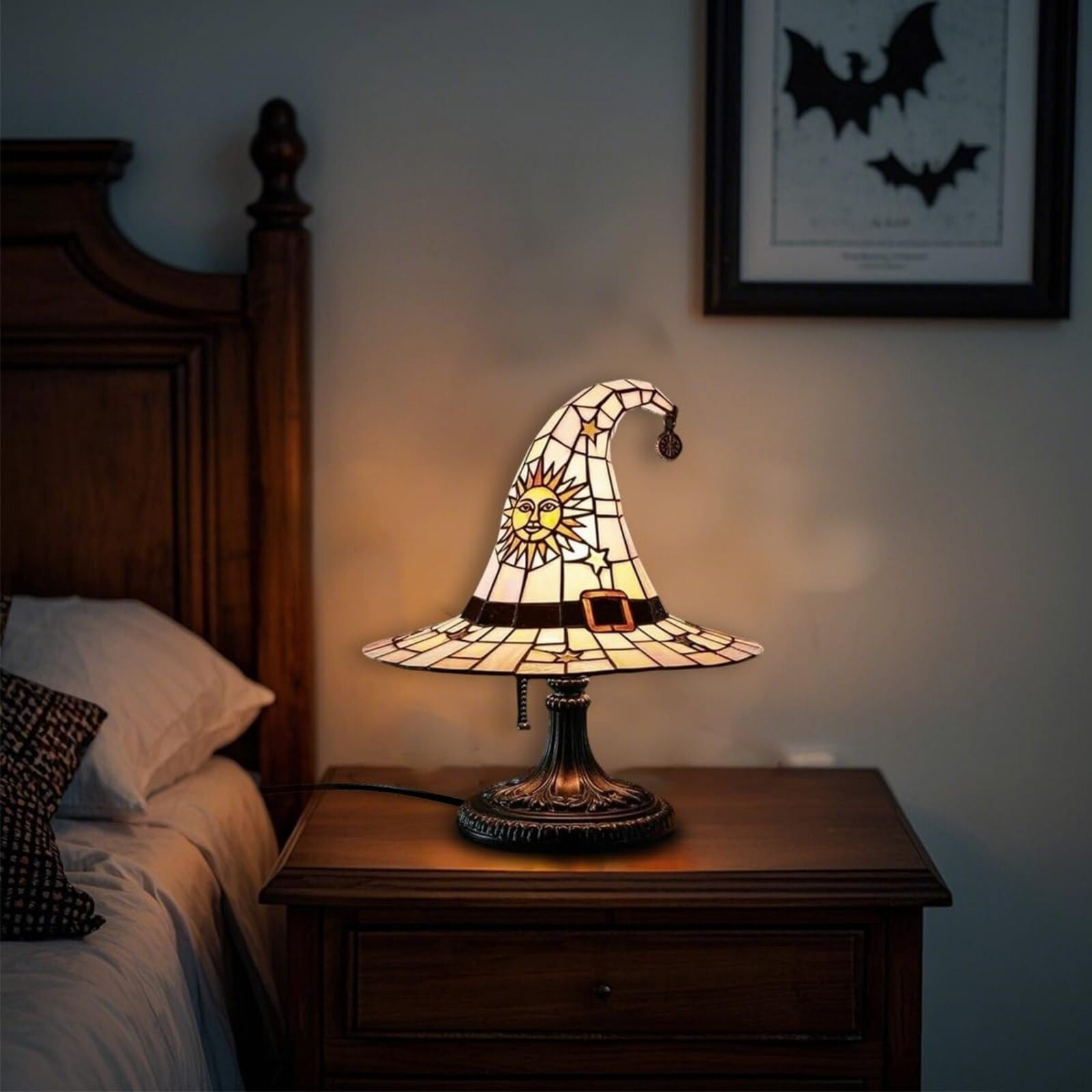 Witch Hat Stained Resin Lamp – Gothic Wizard Hat Nightstand Light ...