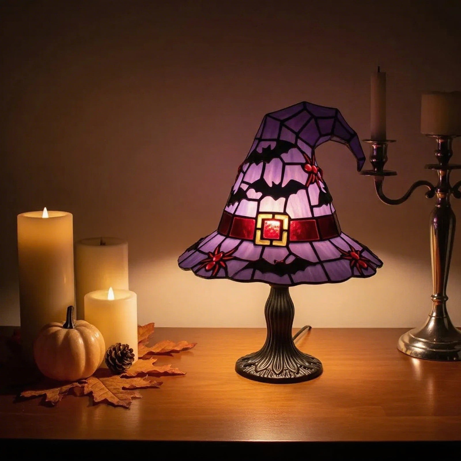 Witch Hat Table Lamp Ornament,Bedroom Table Lamp,Stained Glass Hat LED ...