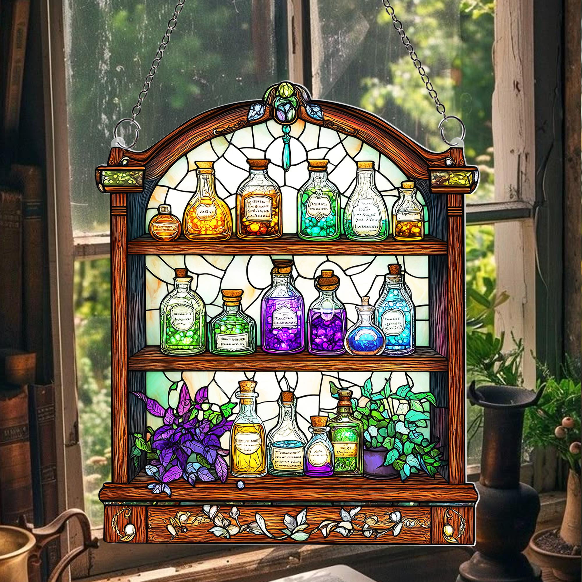 Witch Herbs Acrylic Suncatcher, Witchy Apothecary Window Hanging ...