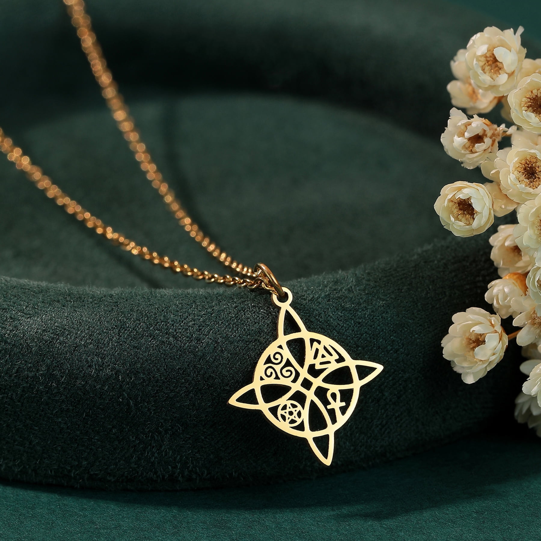 Witch Knot Pendant Necklace Stainless Steel Valknut Triskelion Ankh ...