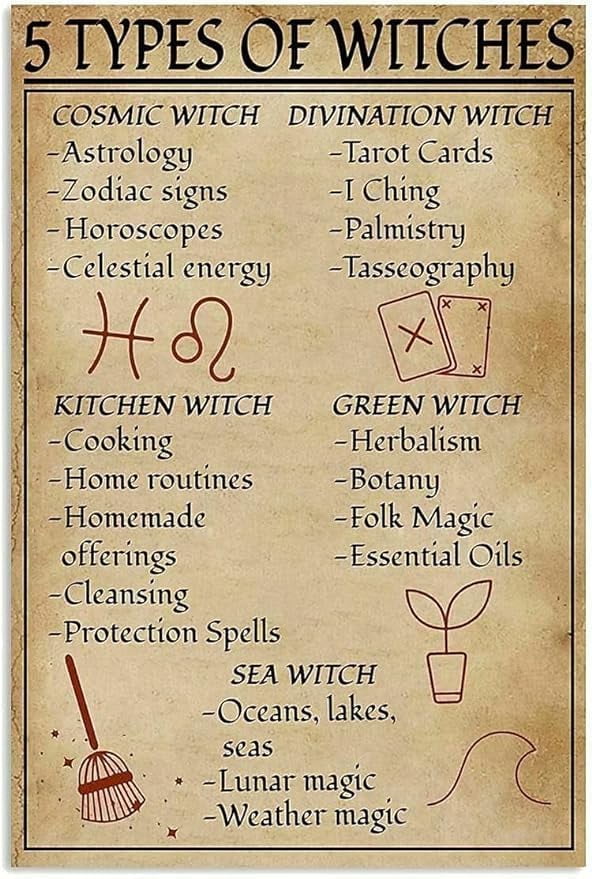 Witch Knowledge Metal Tin Sign 5 Types of Witches Retro Kitchen Garden ...
