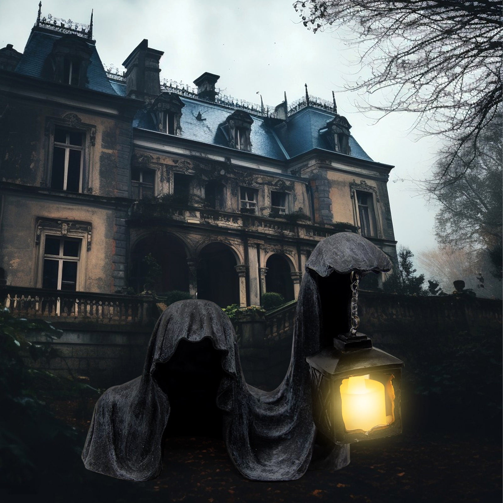 Witch Lantern Halloween Decorations Resin Witch Faceless Ghost ...