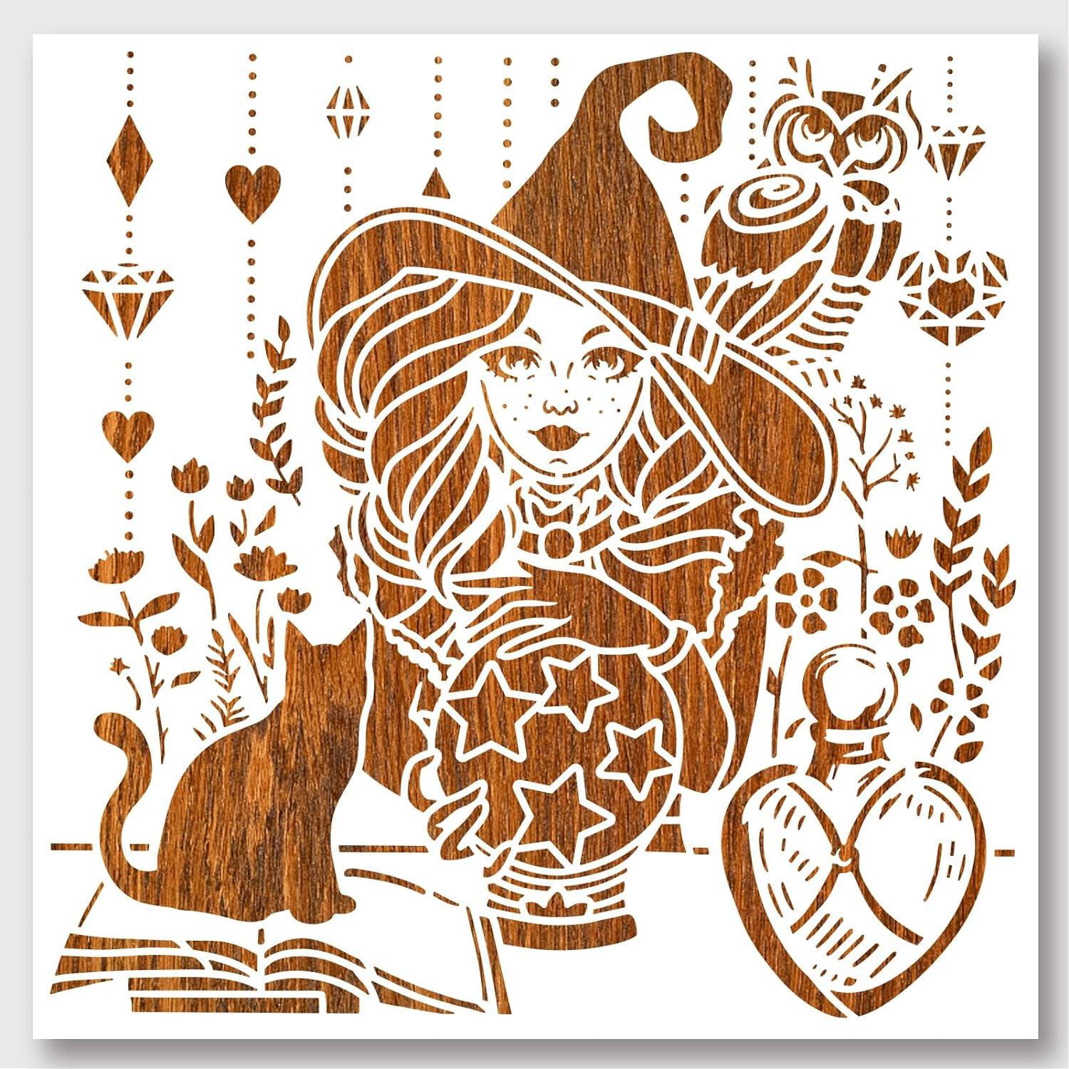Witch Magic Stencil 11.81x11.81 Hollow Out Drawing Painting Template ...