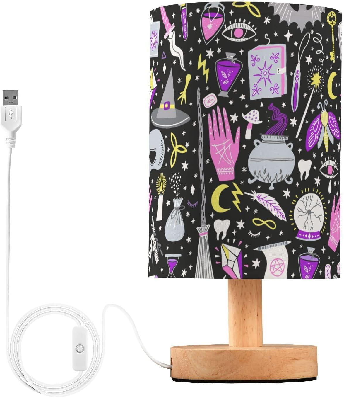 Witch Magic Table Lamp with USB Ports, Fabric Shade for Bedroom ...