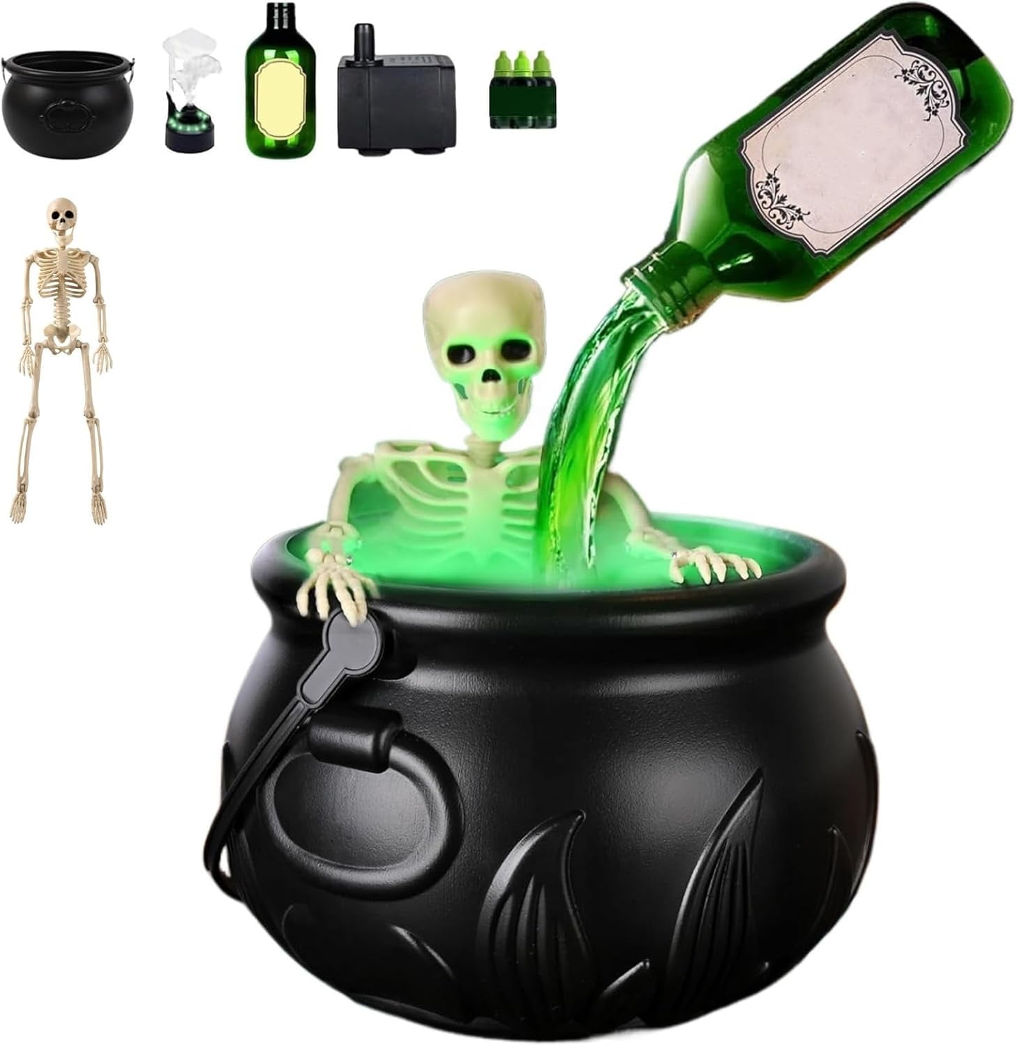 Witch Mist Maker Cauldron with Floating Bottle, 10"Black Plastic ...