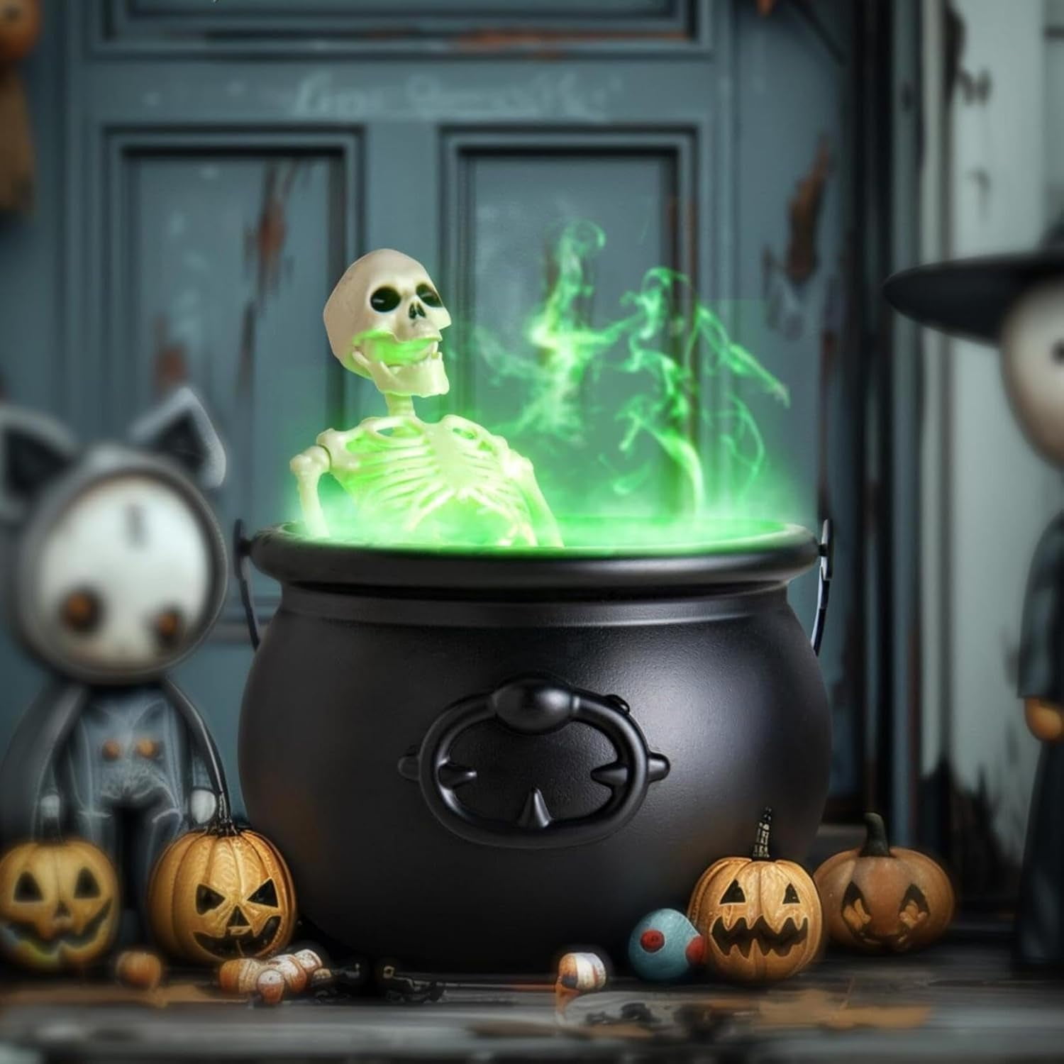 Witch Mist Maker Cauldron with Floating Bottle, 10"Black Plastic ...