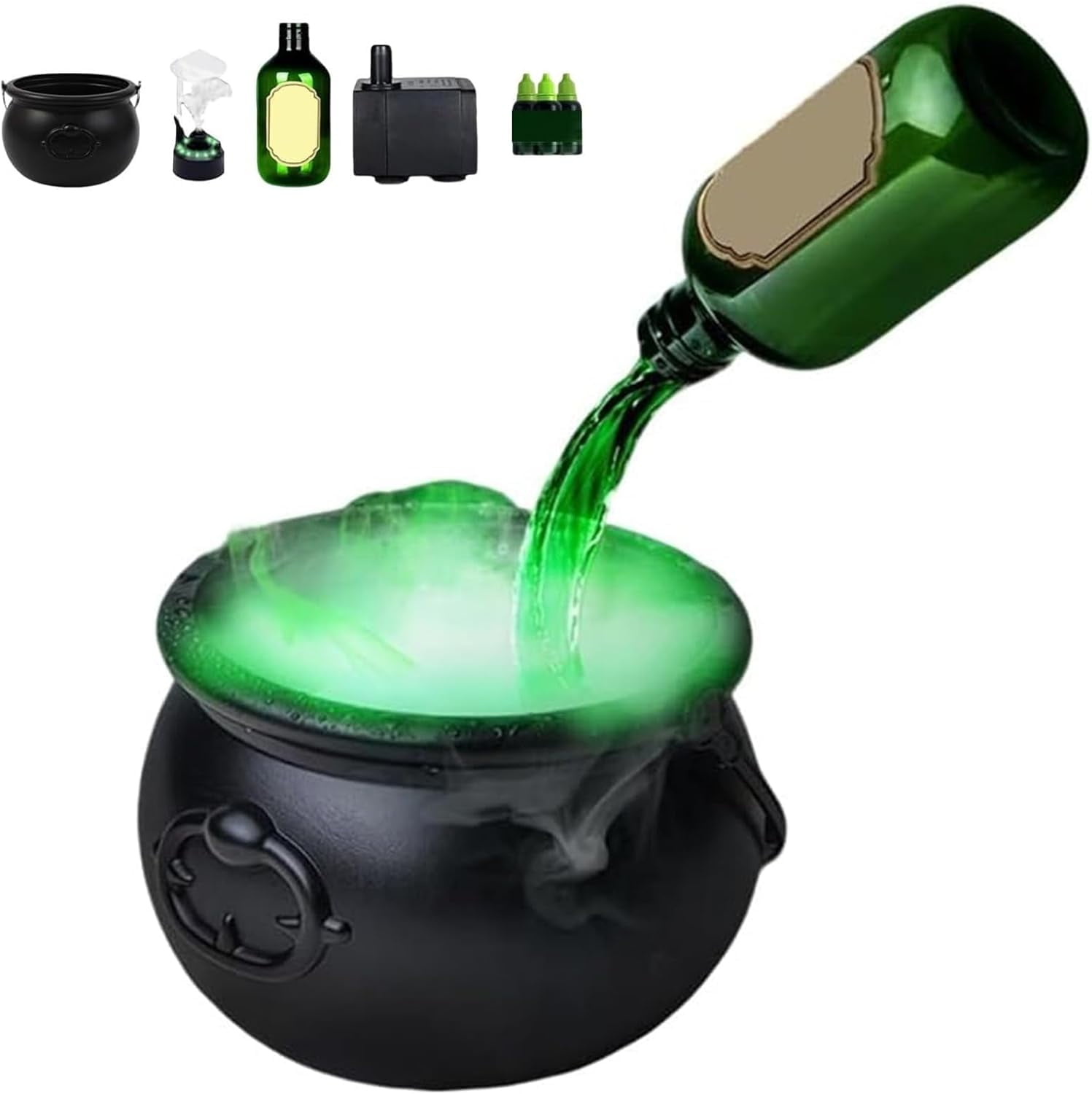 Witch Mist Maker Cauldron with Floating Bottle, 12"Black Plastic ...