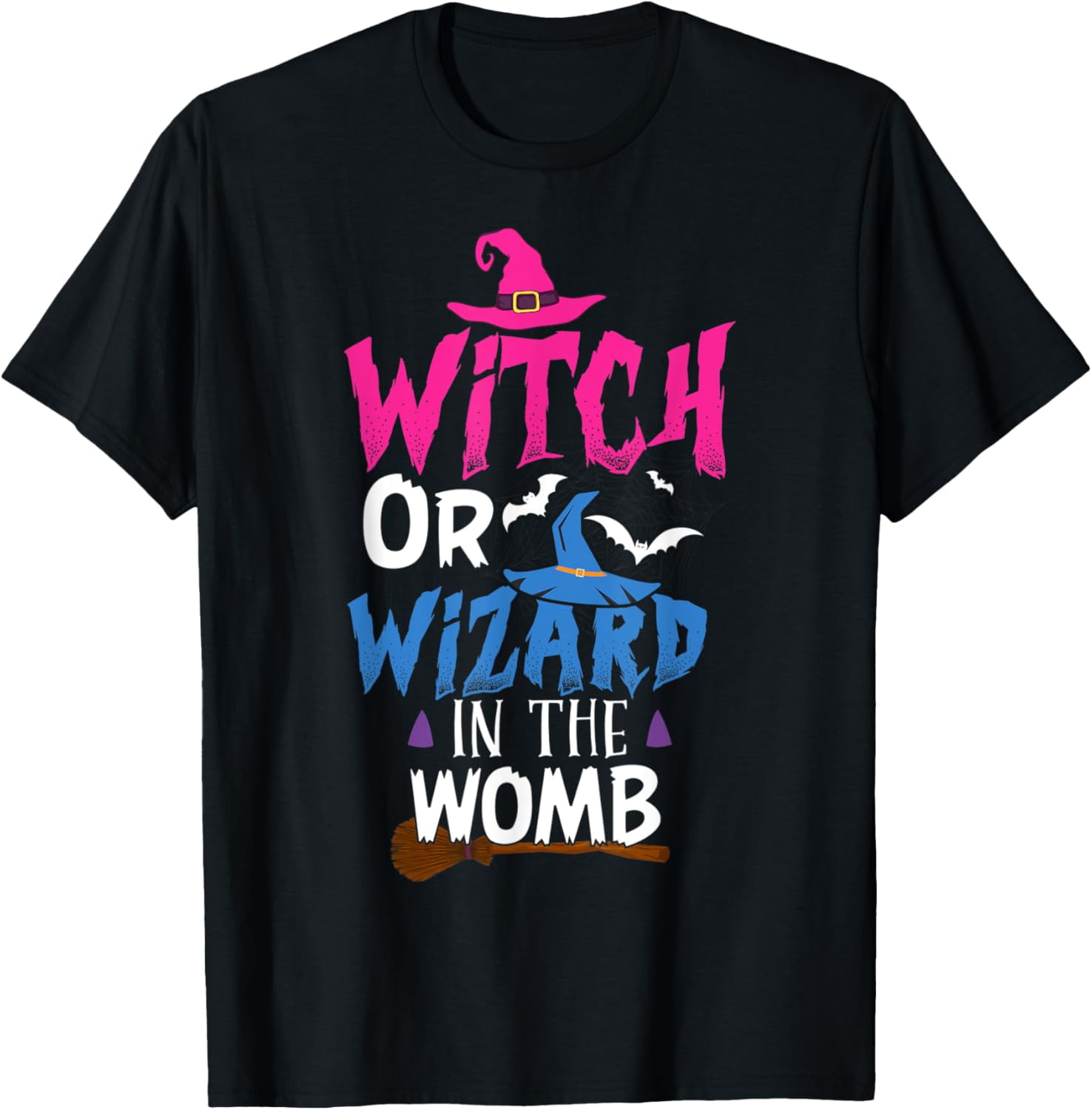 Witch Or Wizard In The Womb Halloween Baby Gender Reveal T-Shirt ...