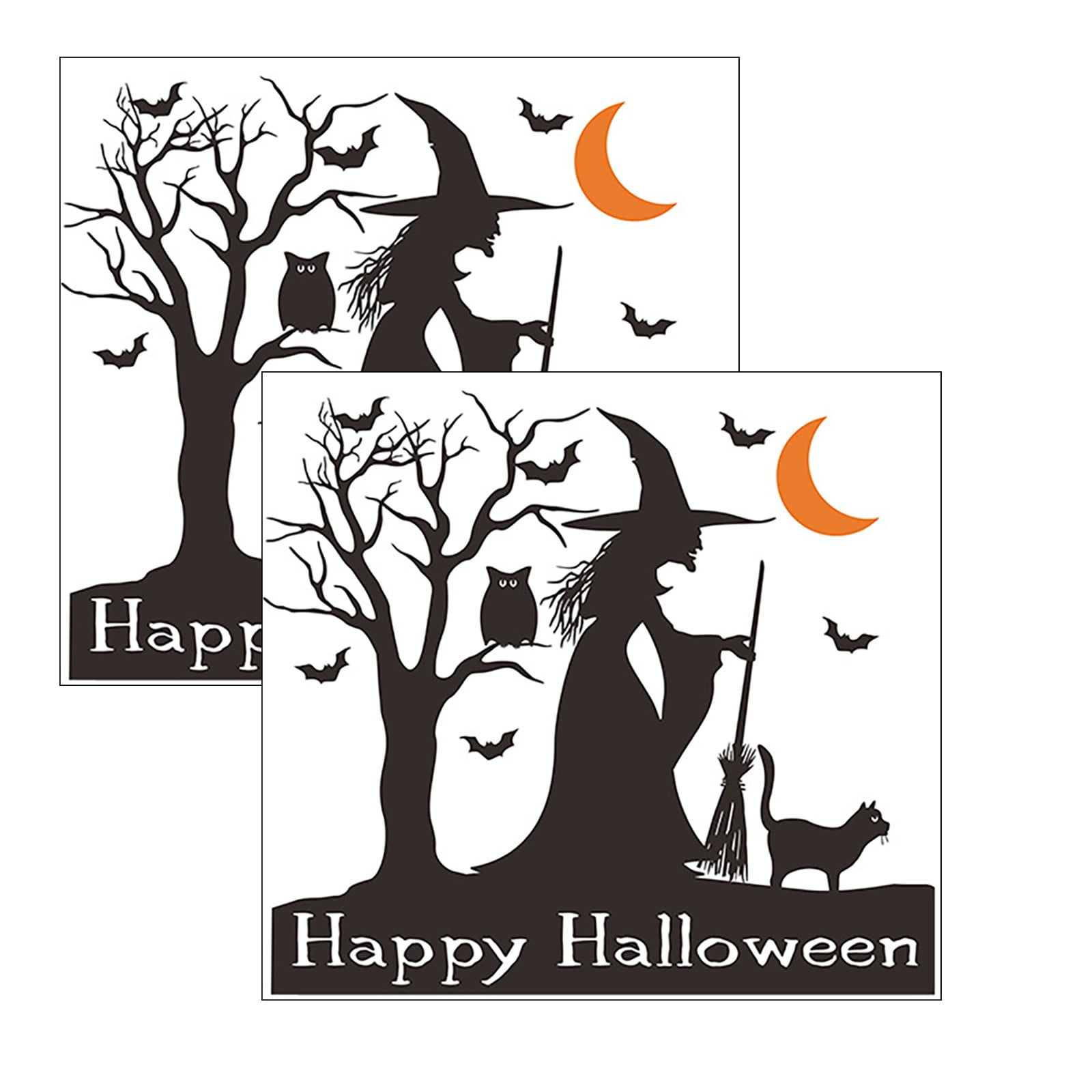 Witch Owl Bat Orange Curved Moon Wall Stickers Affirmation Decals ...