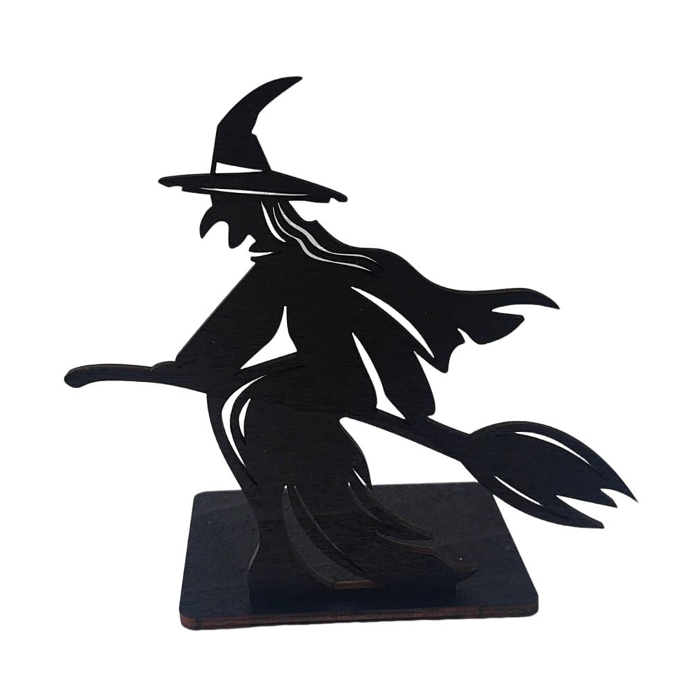 Witch Riding Broom Halloween Wooden Projection Stage Decor With Light ...