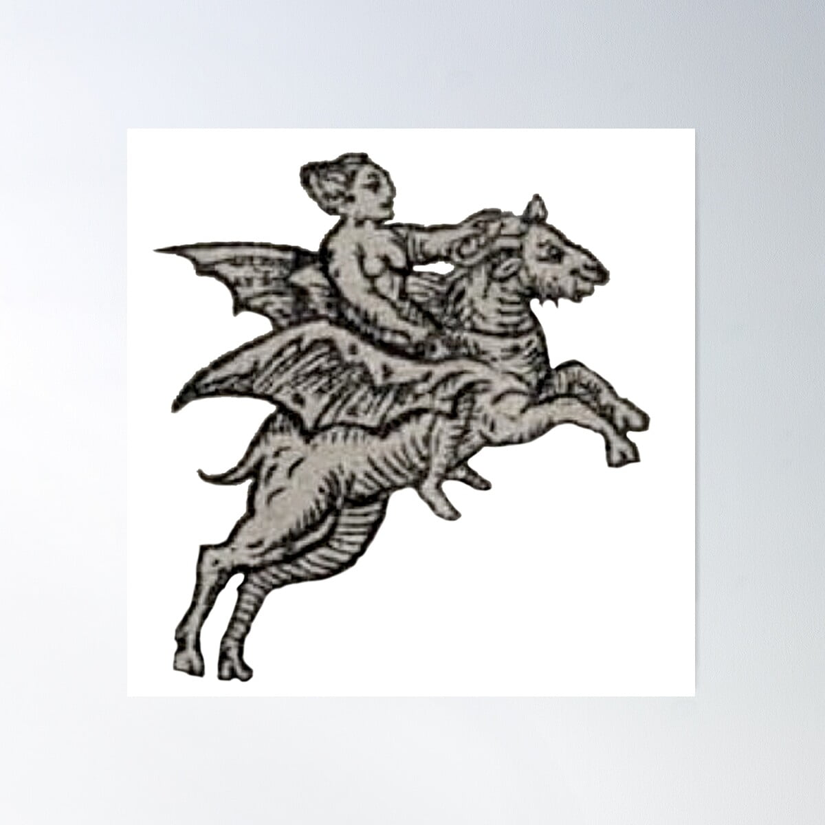 Witch Riding Goat Drawing Poster Wall Art, Modern Wall Decor For Living ...