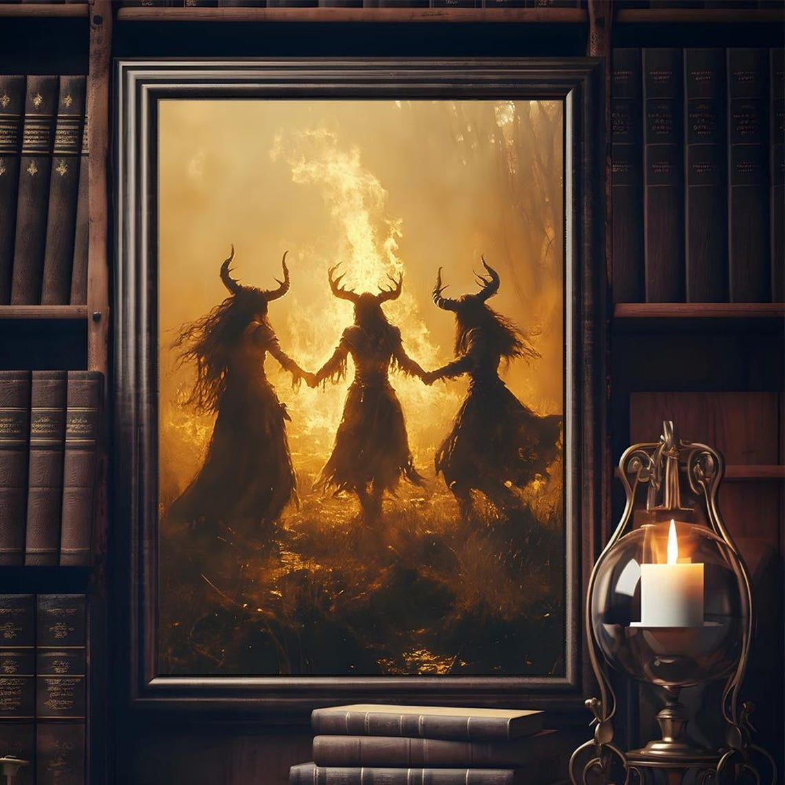 Witch Ritual Art Dark Pagan Fire Dance Poster, Gothic Decor Home Decor ...