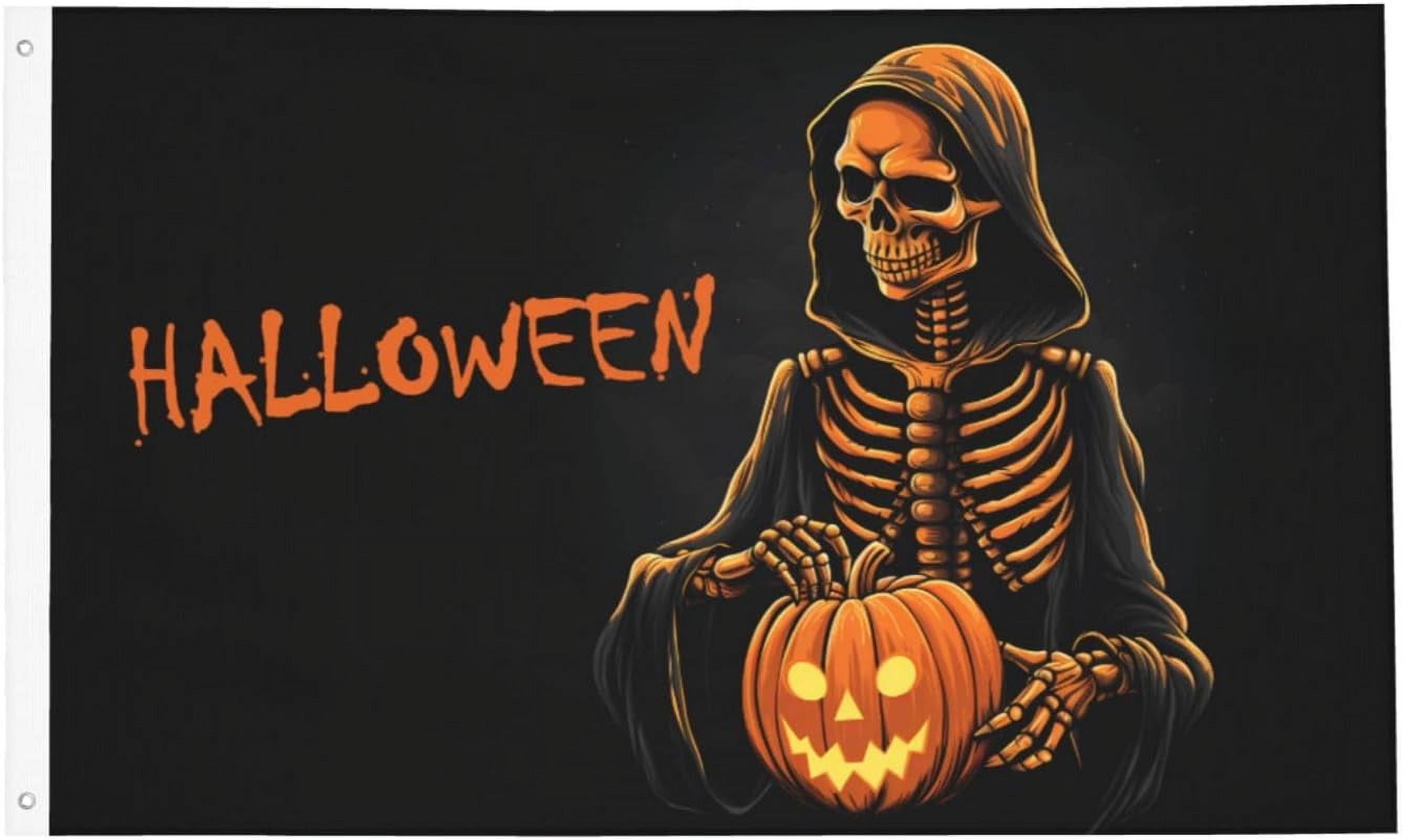 Witch Skull Skeleton Flag Double Sided Outside Large Banner, Halloween ...