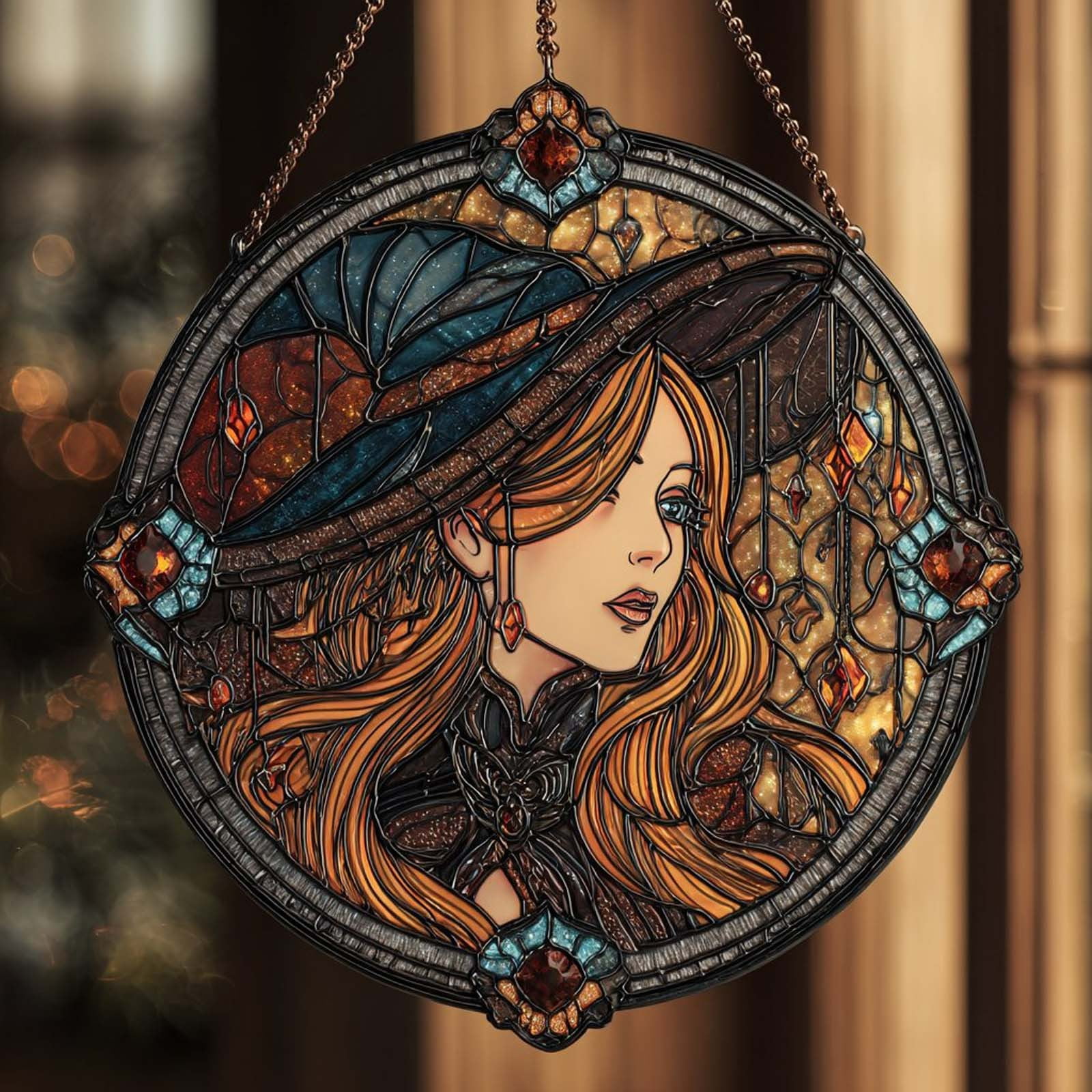 Witch Stained Glass Orament Charming Moonlight Witch Acrylic Stained ...