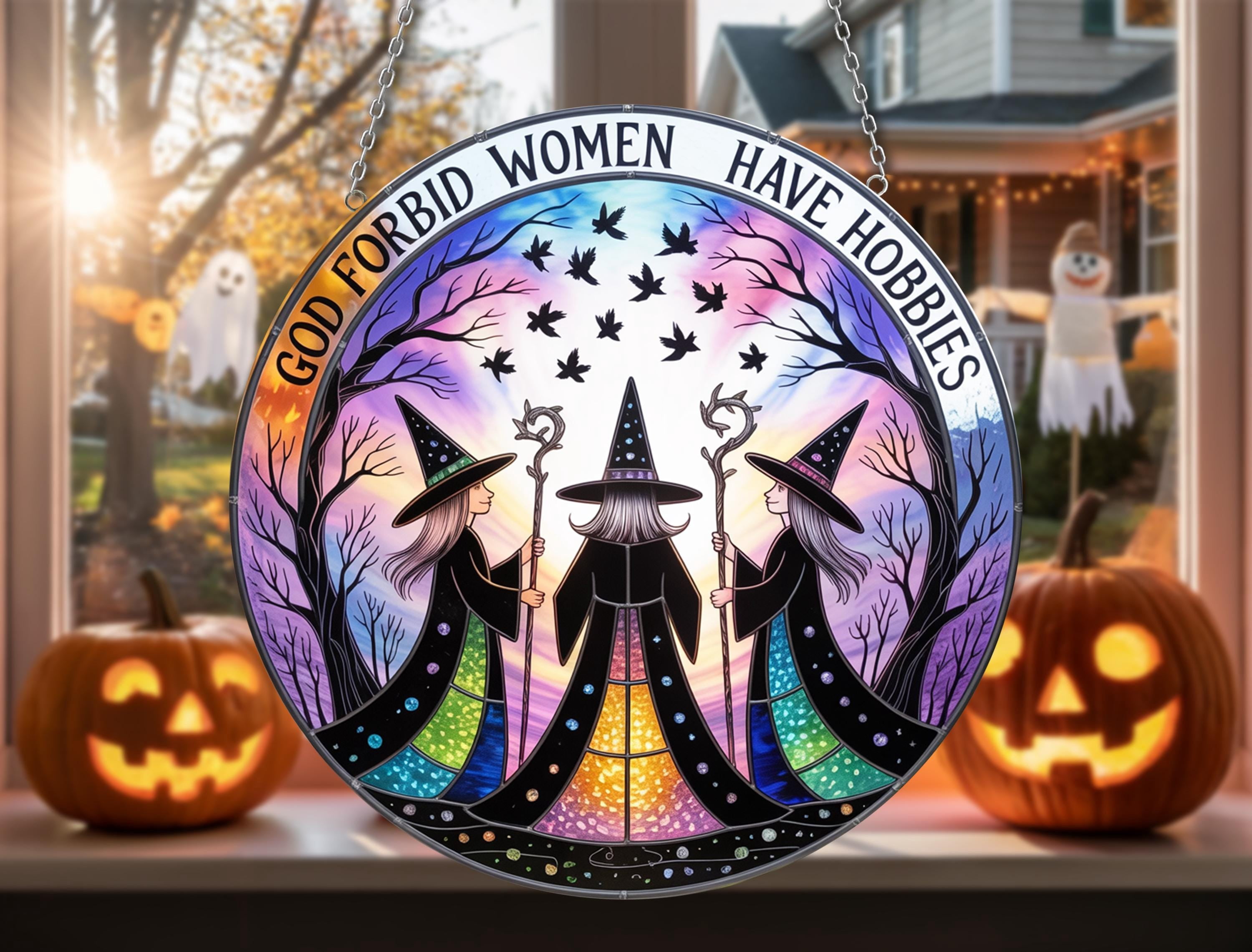 Witch Stained Glass Suncatcher â€“ Feminist Halloween Window Decor for ...