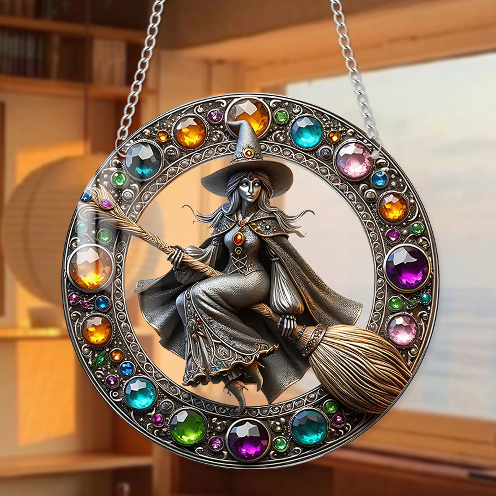 Witch Stained Glass Window Hanging 8x8 Inch Halloween Witch Acrylic ...