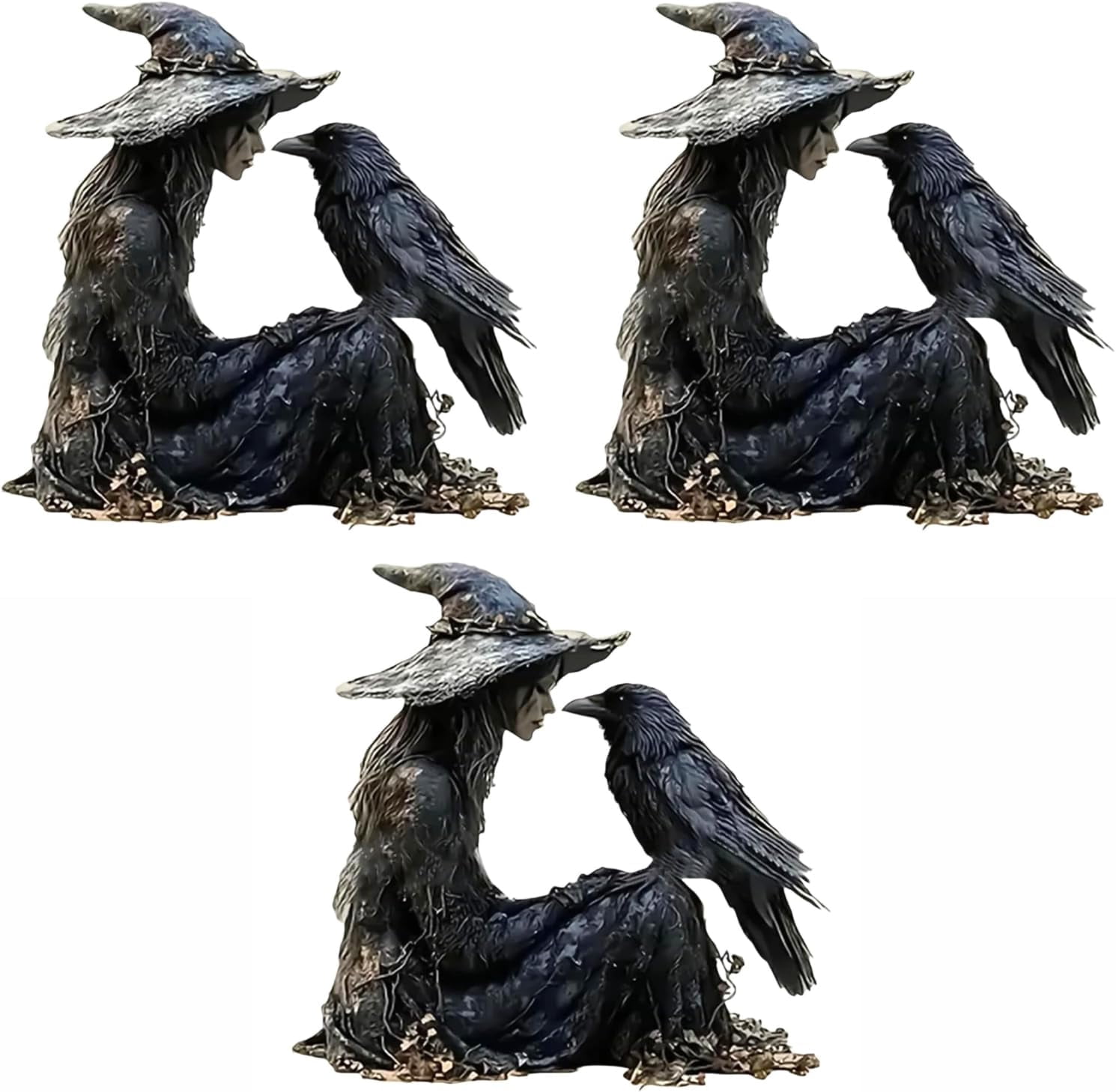Witch Statue and Crow Halloween Gothic Desk Decor, 2D Acrylic Halloween ...