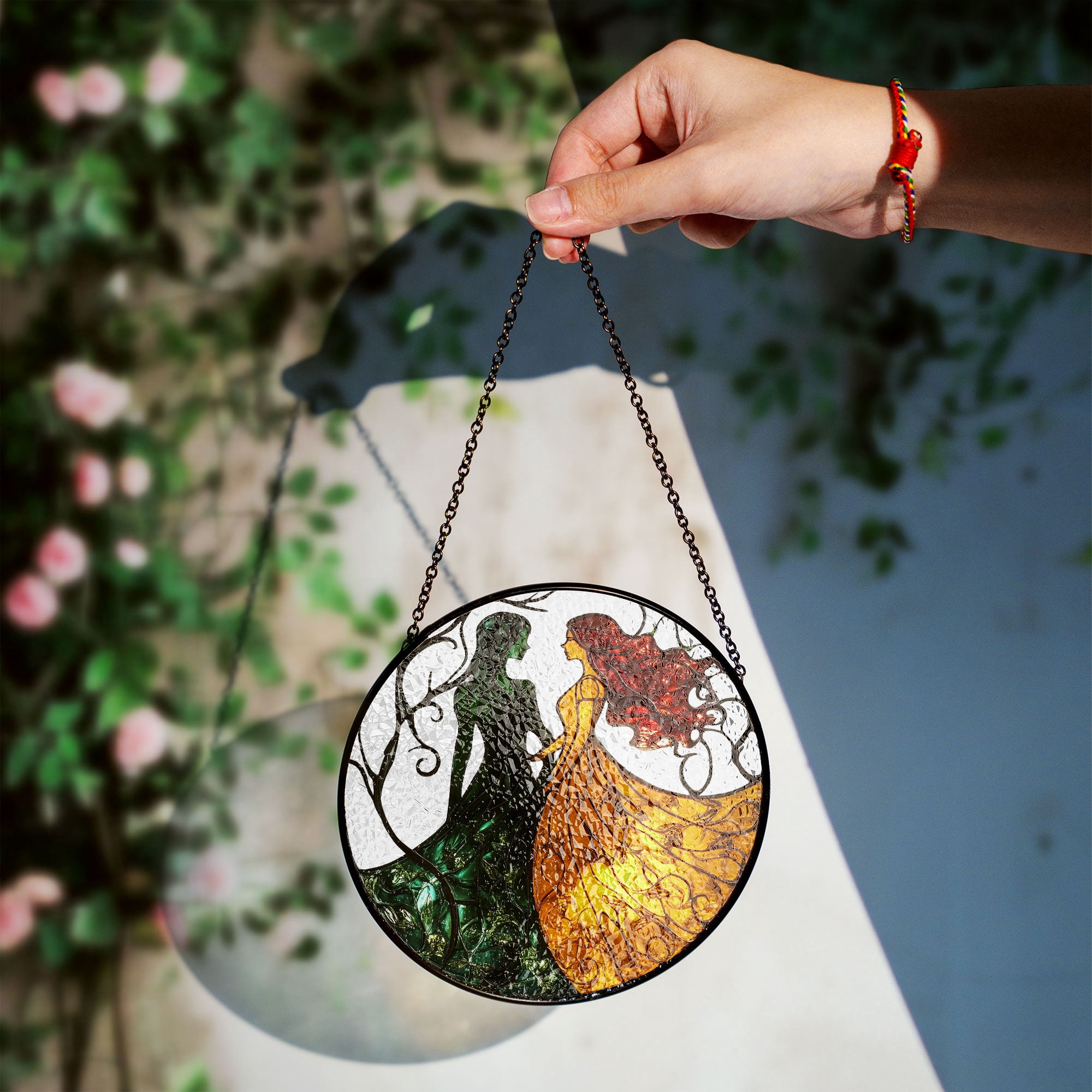 Witch of Sun and Moon Stained Glass Window Hanging - Handmade Sun ...