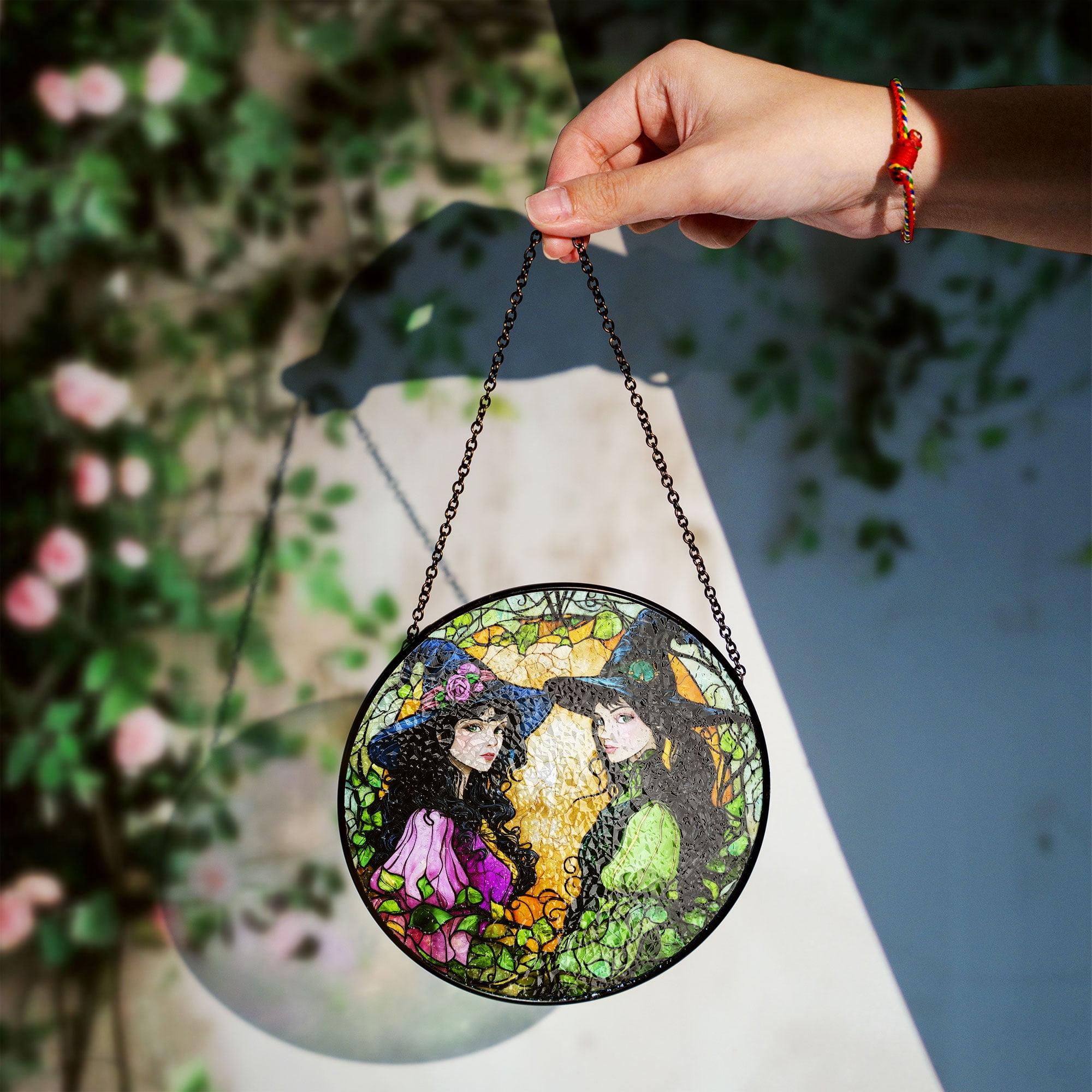 Witch of Sun and Moon Stained Glass Window Hanging - Handmade Sun ...
