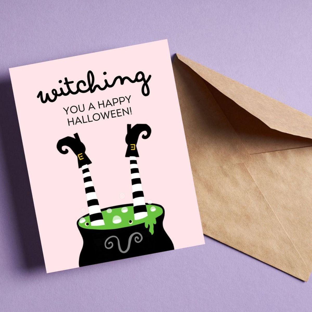Witch-Themed Halloween Card – "Witching You a Happy Halloween!" Design ...