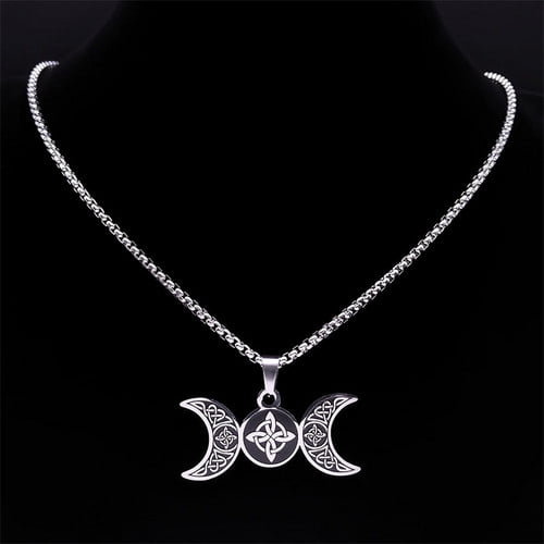 Witch Triple Moon Goddess Celtic Knot Necklace 14K Yellow Gold Wicca ...