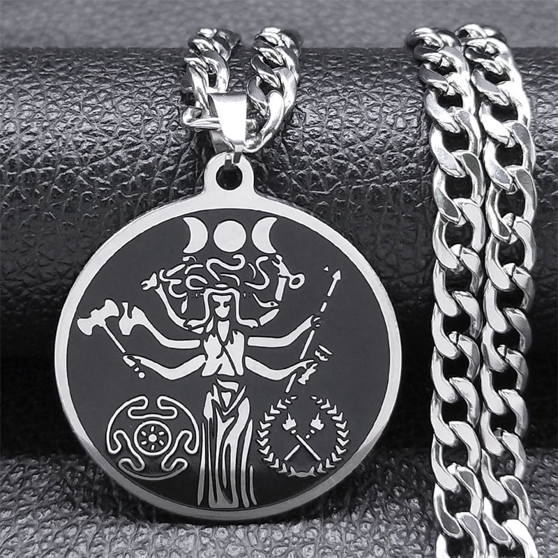 Witch Triple Moon Goddess Hecate Necklace for Women Men 14K White Gold ...
