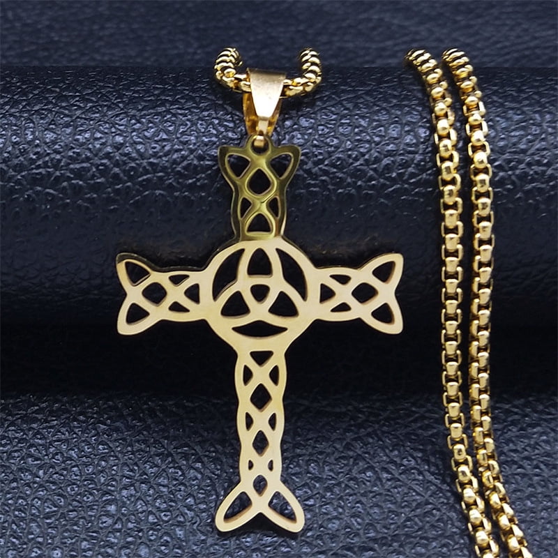 Witch Triquetra Celtic Knot Cross Necklace Women/Men 14K Yellow Gold ...