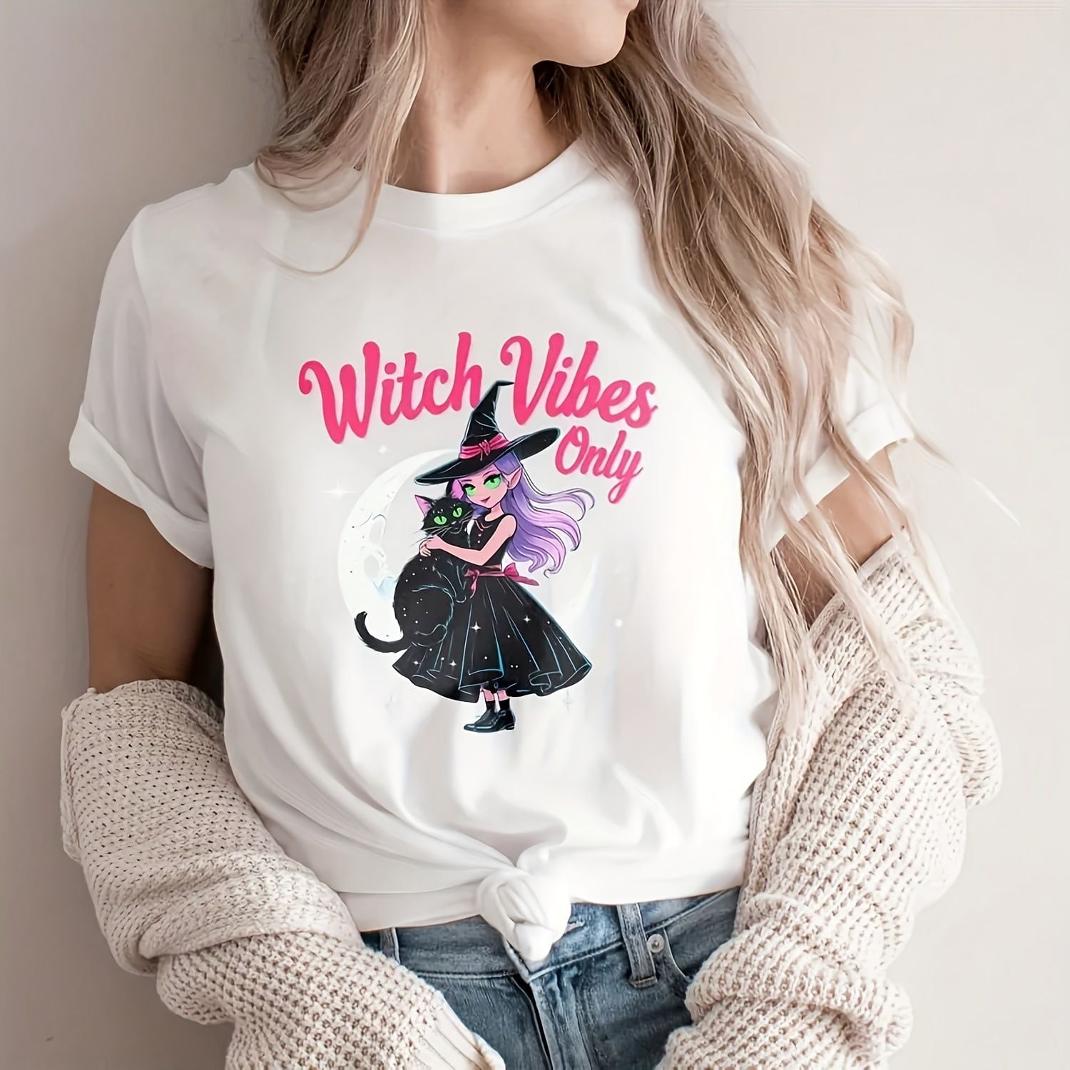 Witch Vibes Only T-, Cute Witch And t Graphic , Halloween Witch ...
