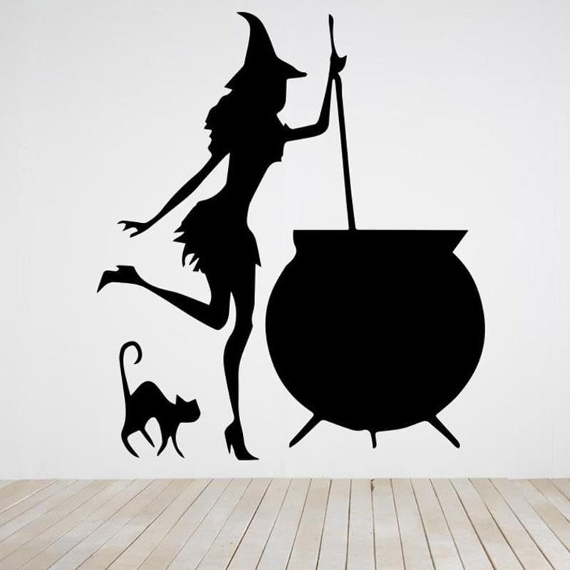 Witch Wall Sticker A Witch Girl Cooks In A Cauldron Wall Sticker Vinyl ...