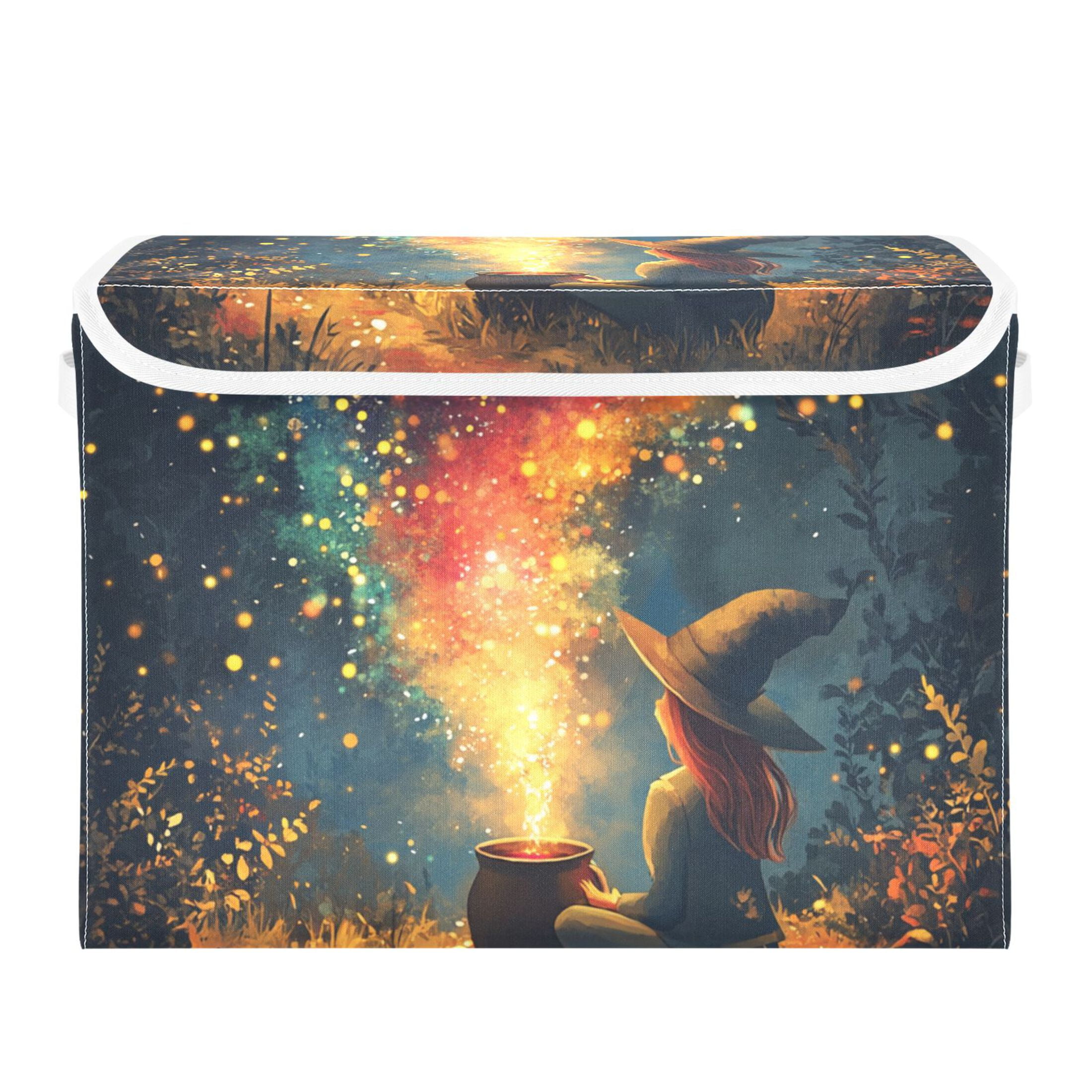 Witch and Colored Potions Large Storage Bins with Linen Collapsible Lid ...