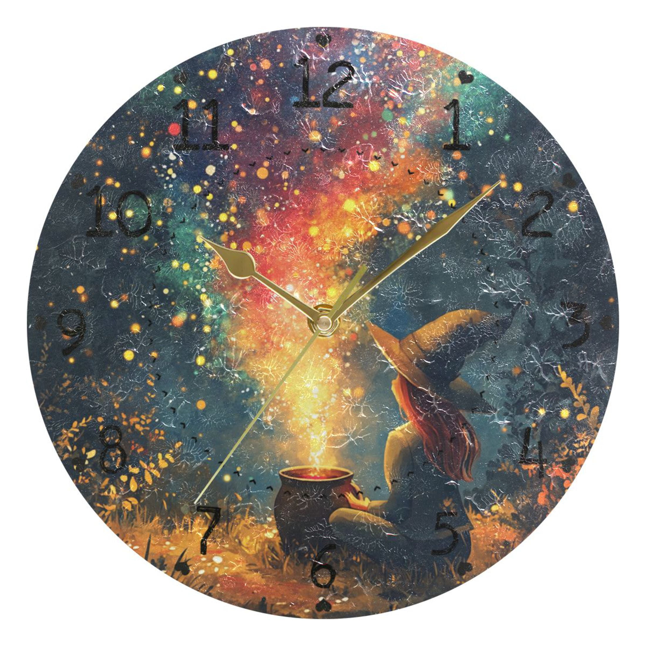 Witch and Colored Potions Round Wall Clock Silent Battery Operated Home ...