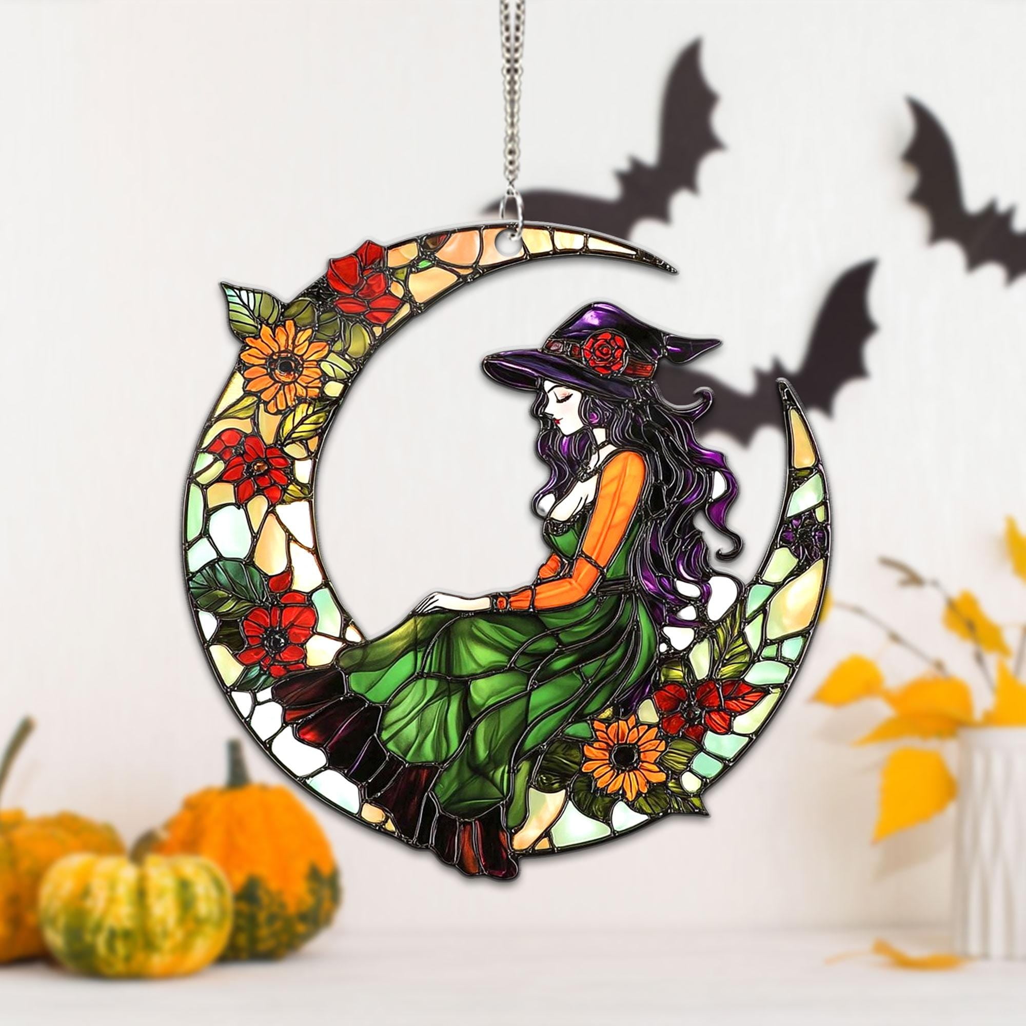 Witch and Moon Flower Acrylic Window Hanging ? Beautiful Witch ...