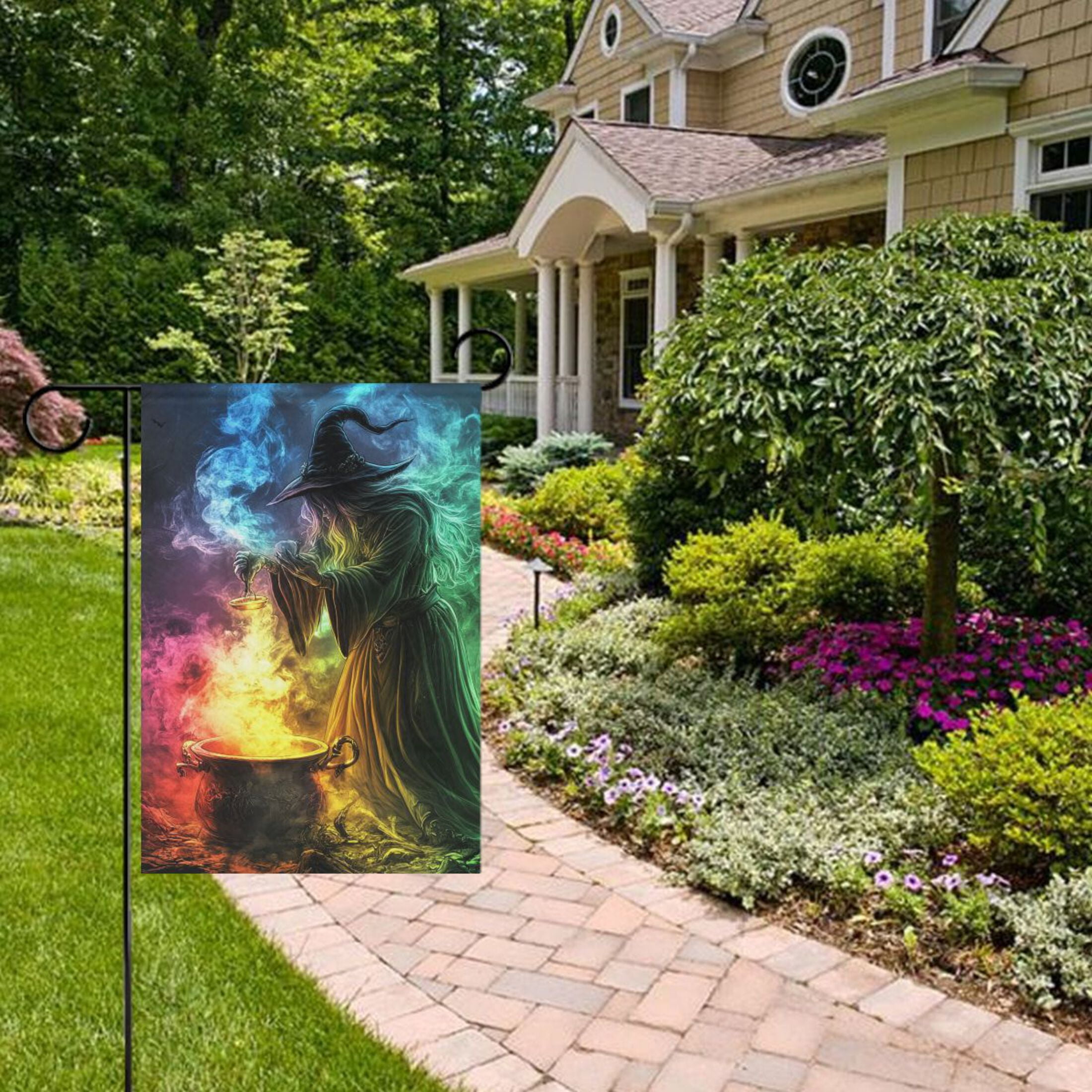 Witch and The Magic Potion Garden Flag 12x18 inch Double Sided Outside ...