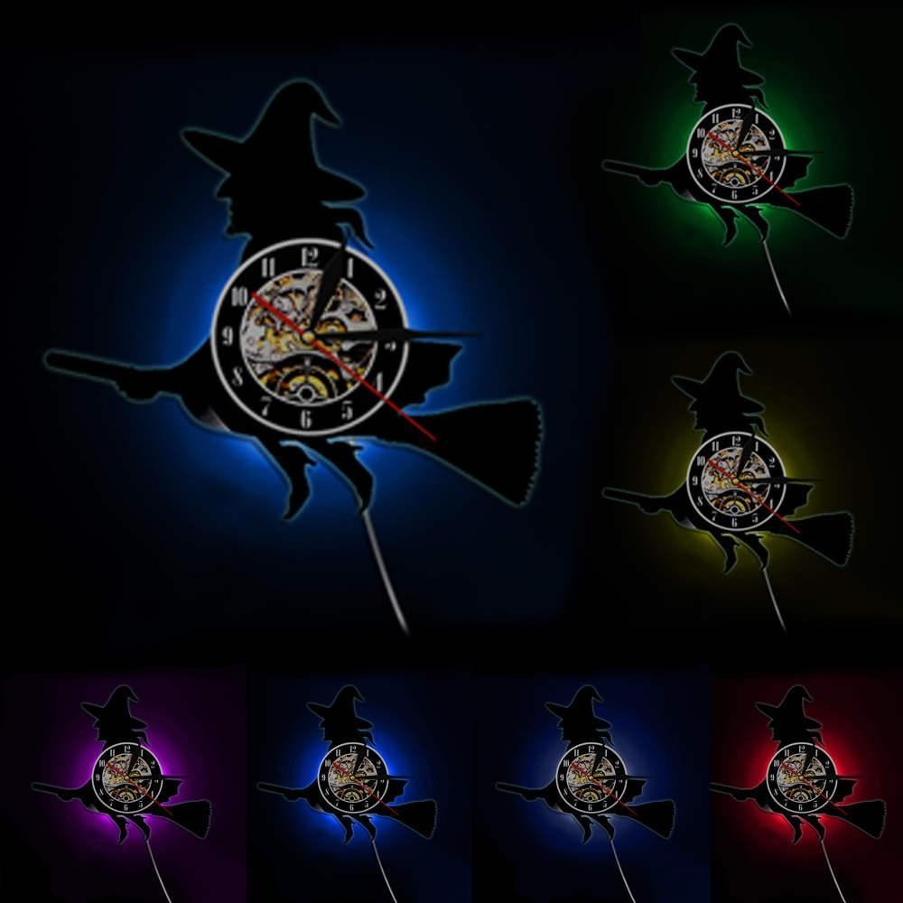 Witch on a Broom Stick Halloween Wall Art Wall Clock Happy Halloween ...