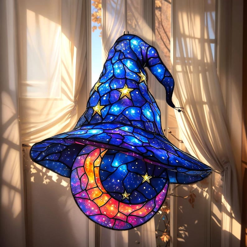 Witch’s Hat Moon Phases Acrylic Suncatcher – Faux Stained Acrylic ...