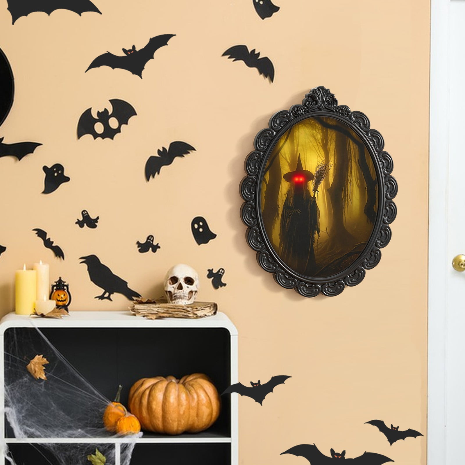 Witch's Wood Wall Mirror Gothic Frame With Eerie Scene And Mystical Red ...